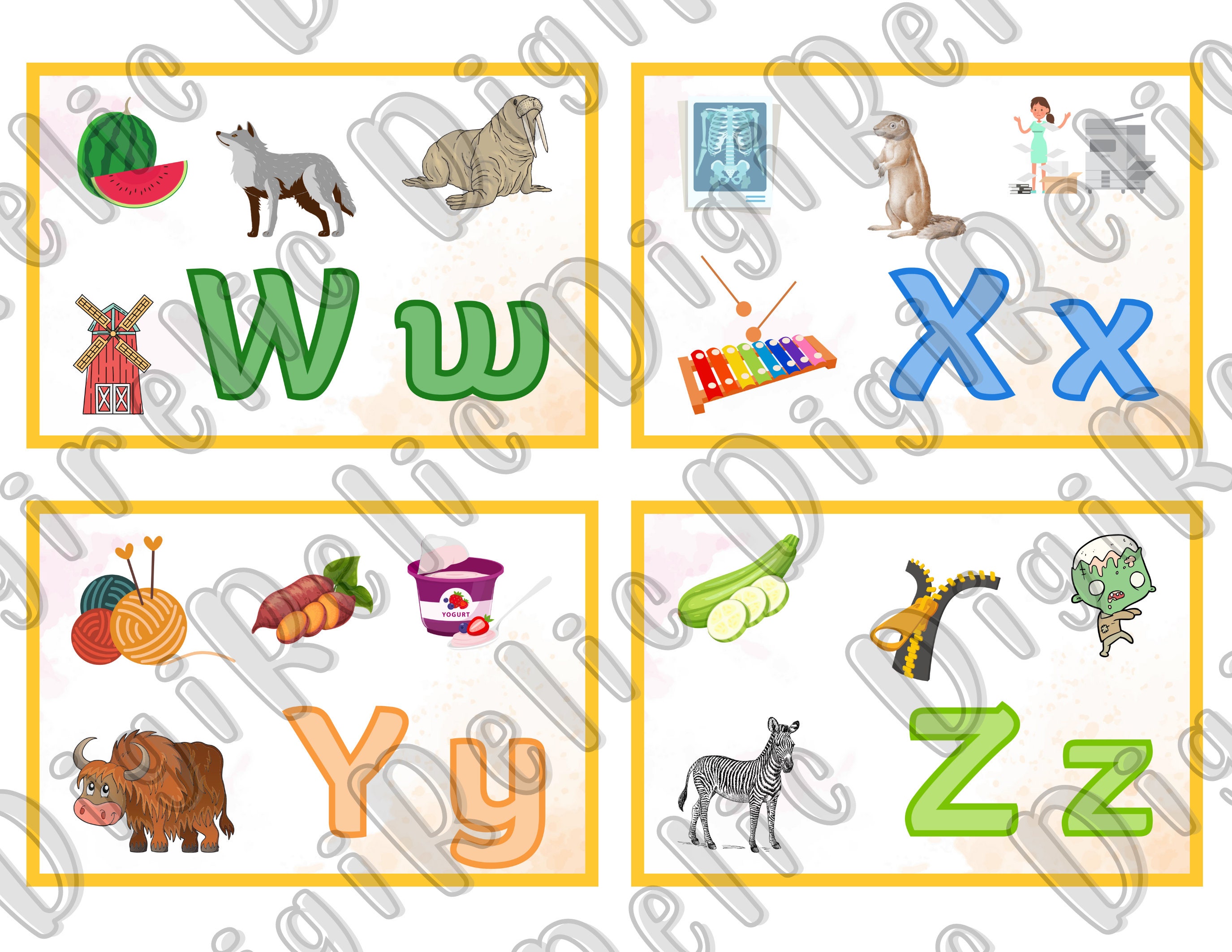 Alphabet (abcs) Cards, Montessori Flash Cards, Pre-school Cards ...