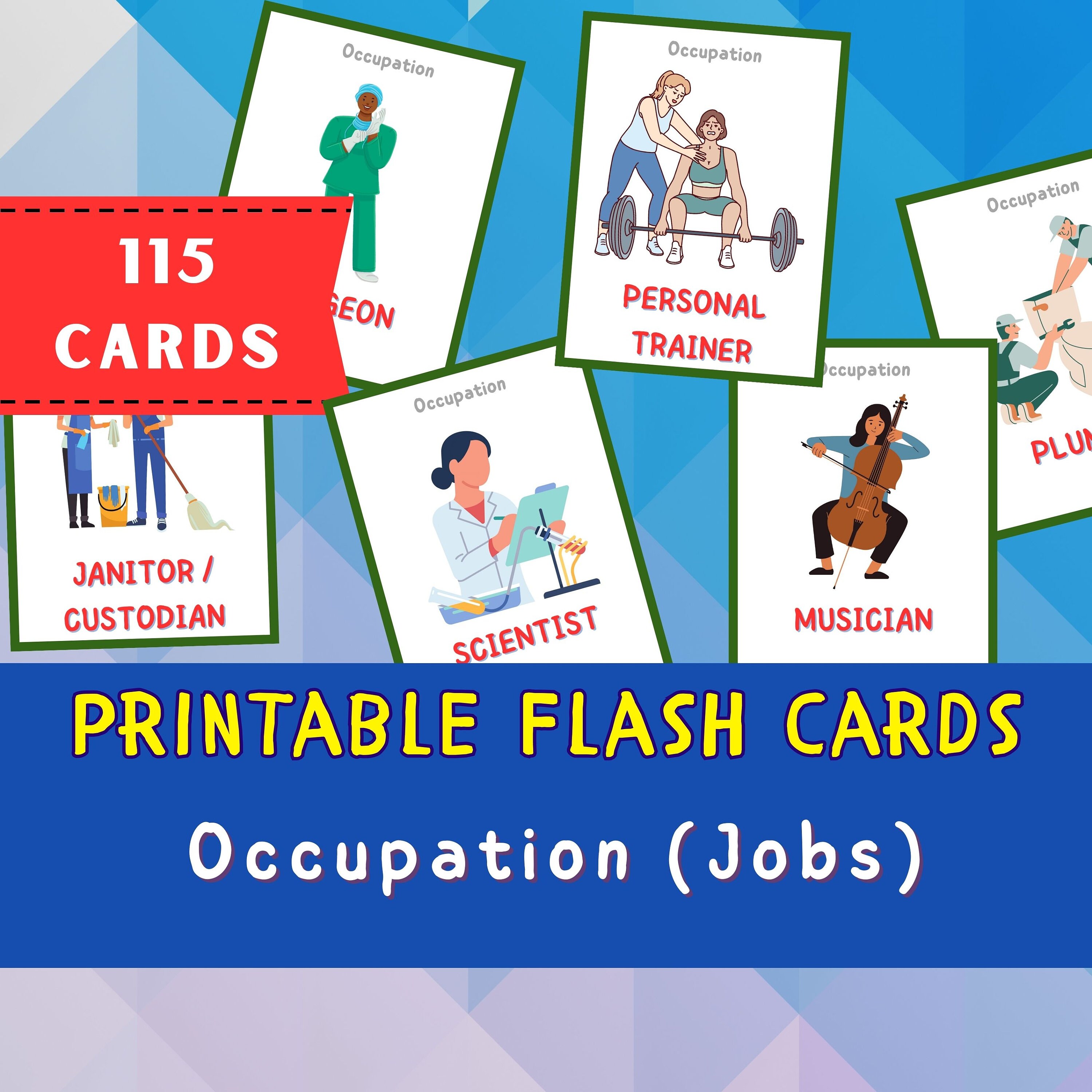 115 Occupation (jobs) Flash Cards, Montessori Flash Cards, Pre-school ...