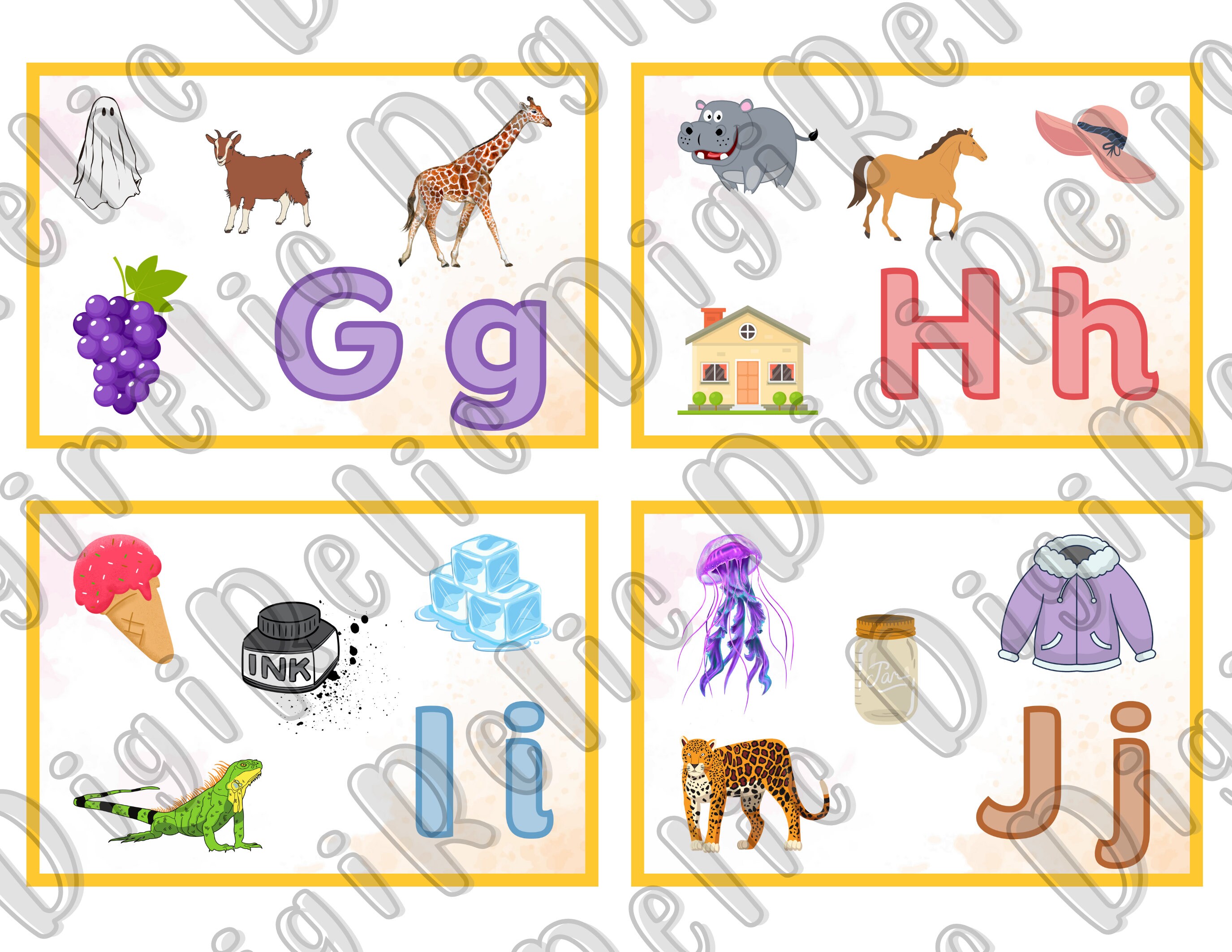Alphabet (abcs) Cards, Montessori Flash Cards, Pre-school Cards ...