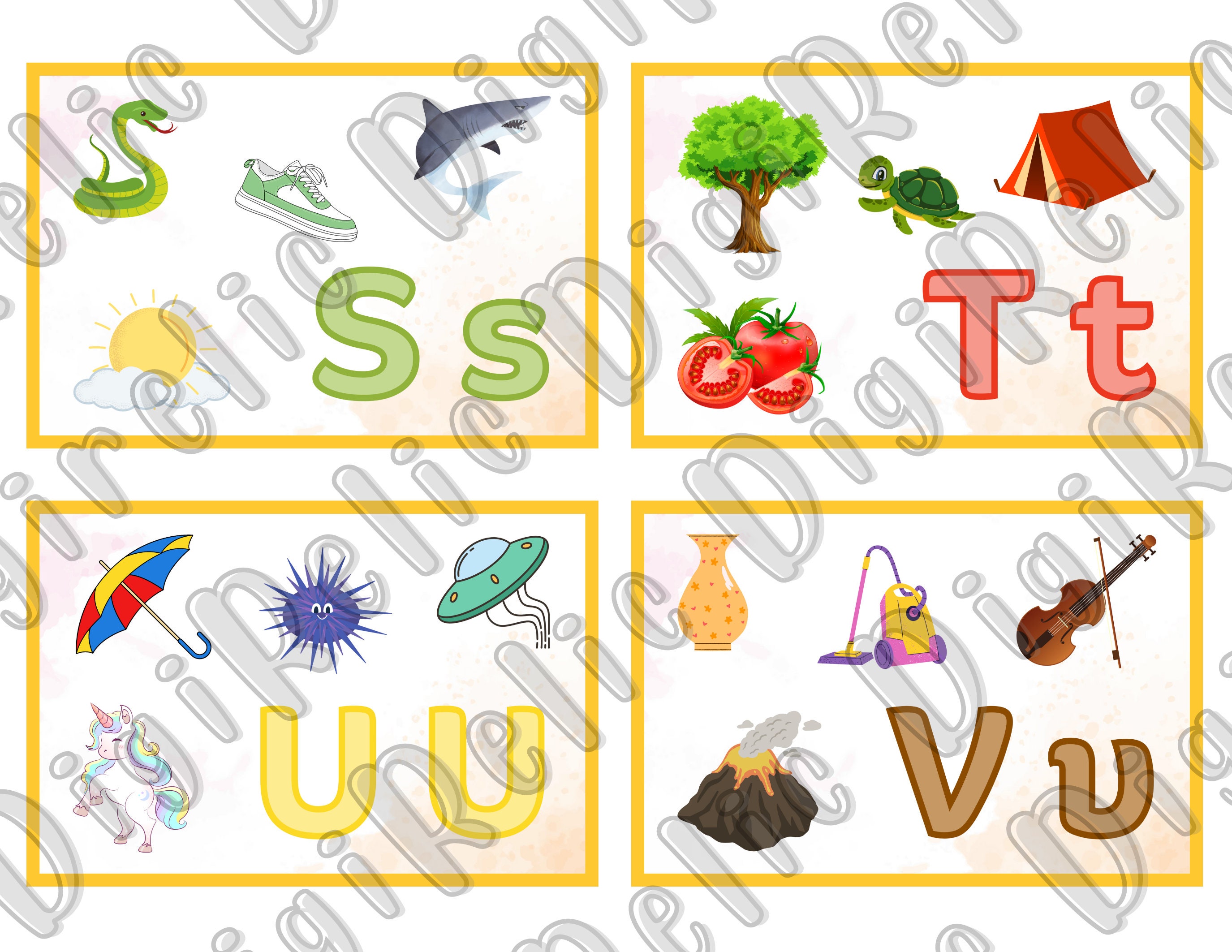 Alphabet (abcs) Cards, Montessori Flash Cards, Pre-school Cards ...