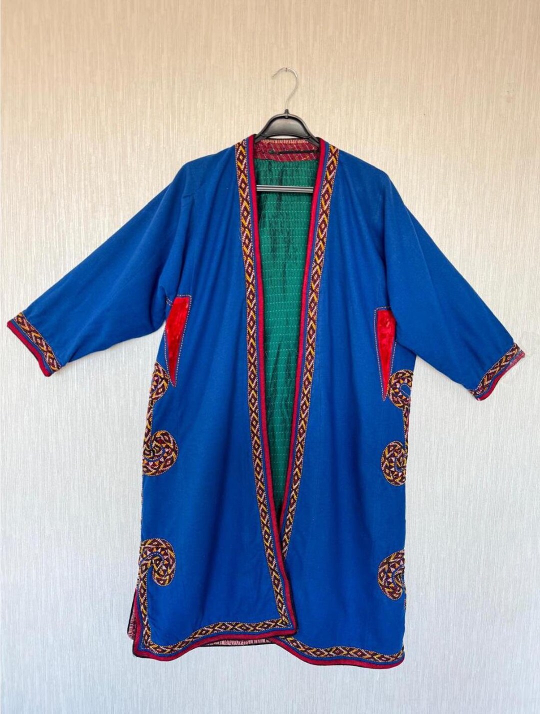 Turkmen Silk Embroidered Coat and Chapan, Antique Kaftan, Kimono, Wool ...
