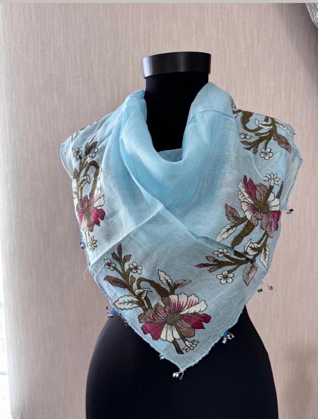 Vintage Turkish Cotton Scarf: Hand-printed Crochet Edge - Etsy