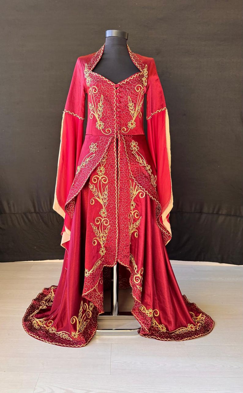 Turkish Wedding Dress, Red Bindalli, Ethnic Folklore Costume, Hurrem ...