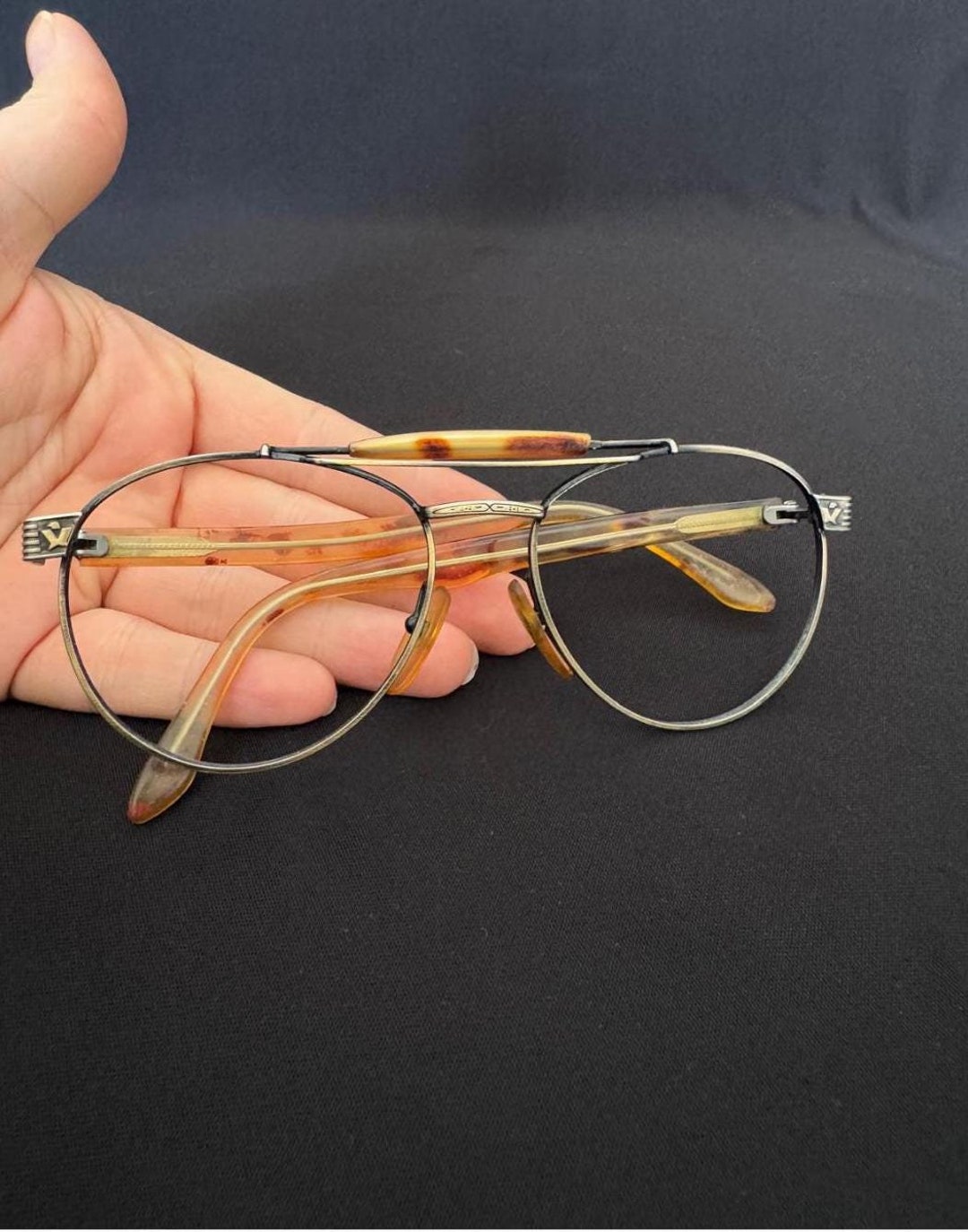 Vintage Pilot Eyeglass Frame, Eyeglass Frames, 80s Gold and Baga Metal Frame - Etsy