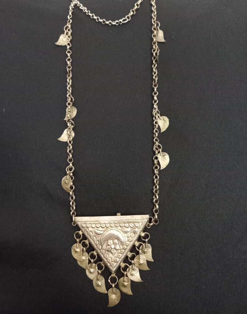 Ottoman Period Antique Silver Amulet, Triangle Amulet Necklace, Hamayli ...