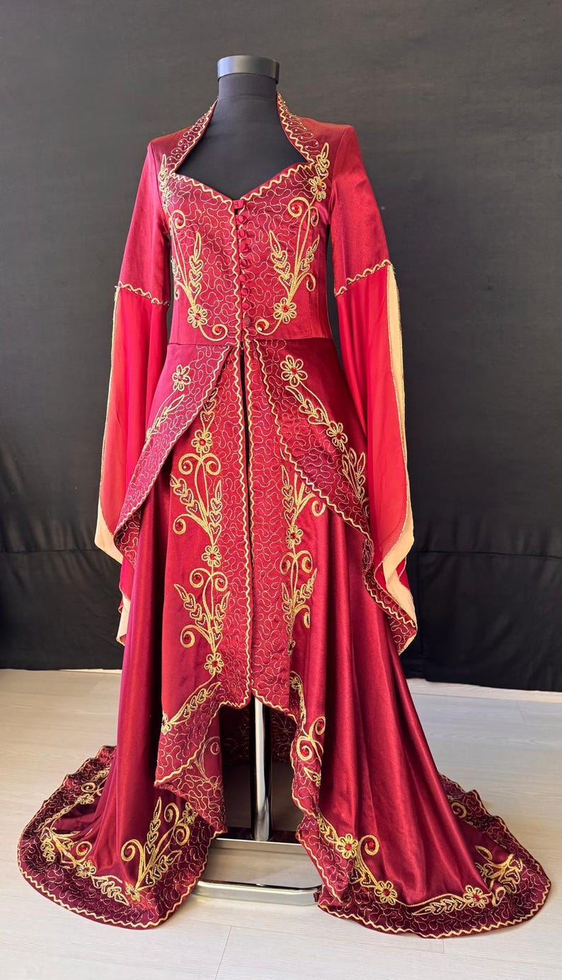 Turkish Wedding Dress, Red Bindalli, Ethnic Folklore Costume, Hurrem ...