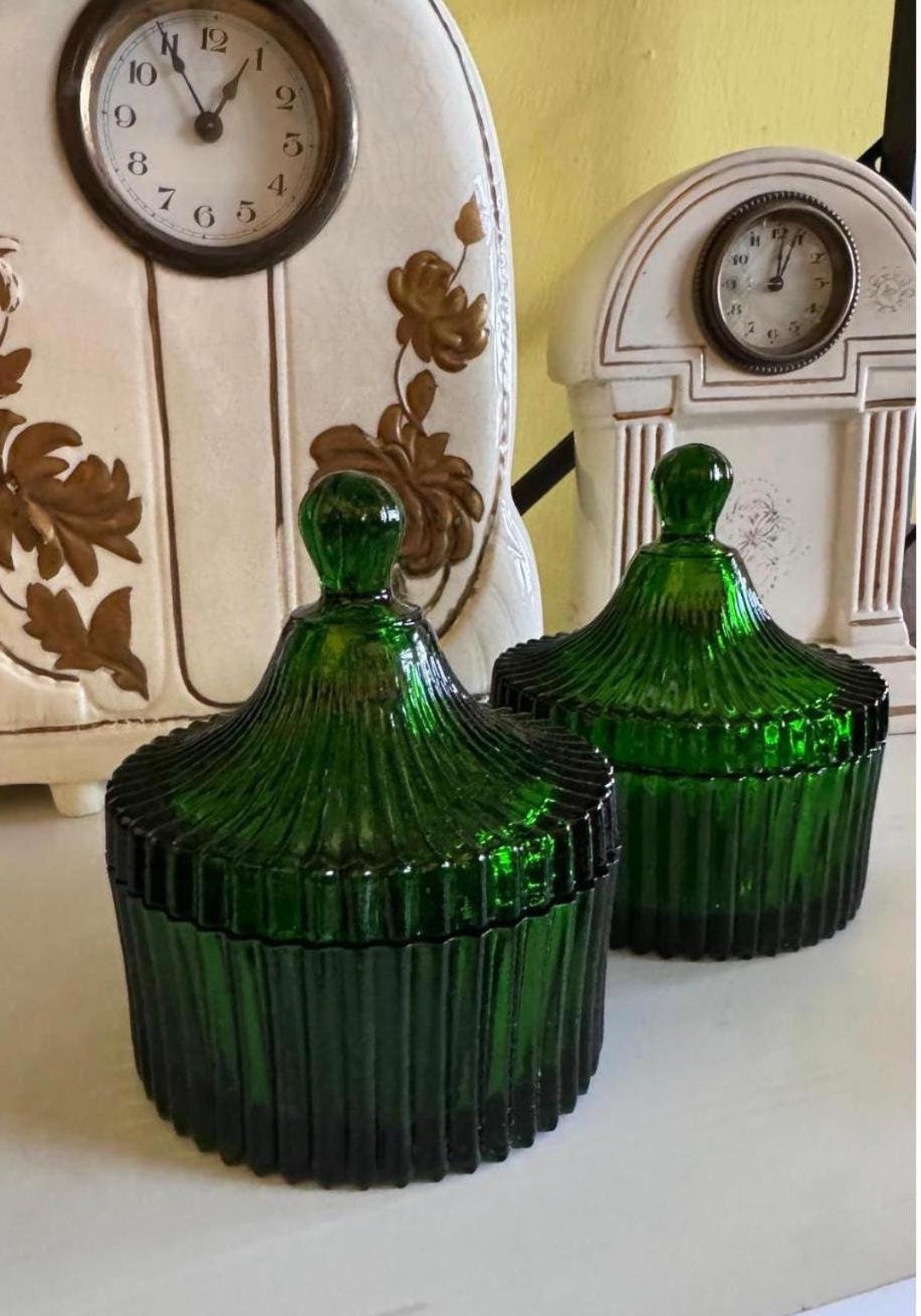 Vintage Green Glass Sugar Bowl, Glass Sugar Bowl, Kitchen Decor ...