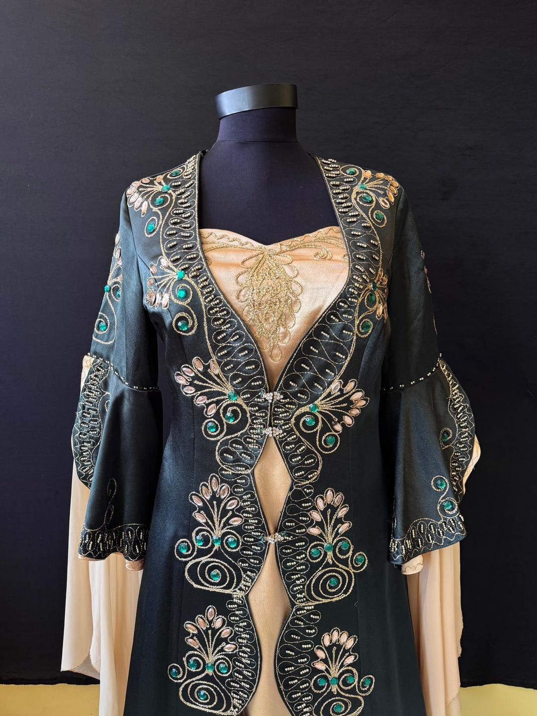 Traditional Vintage Green Bindalli Caftan Dress, Turkish Sultan Women's ...