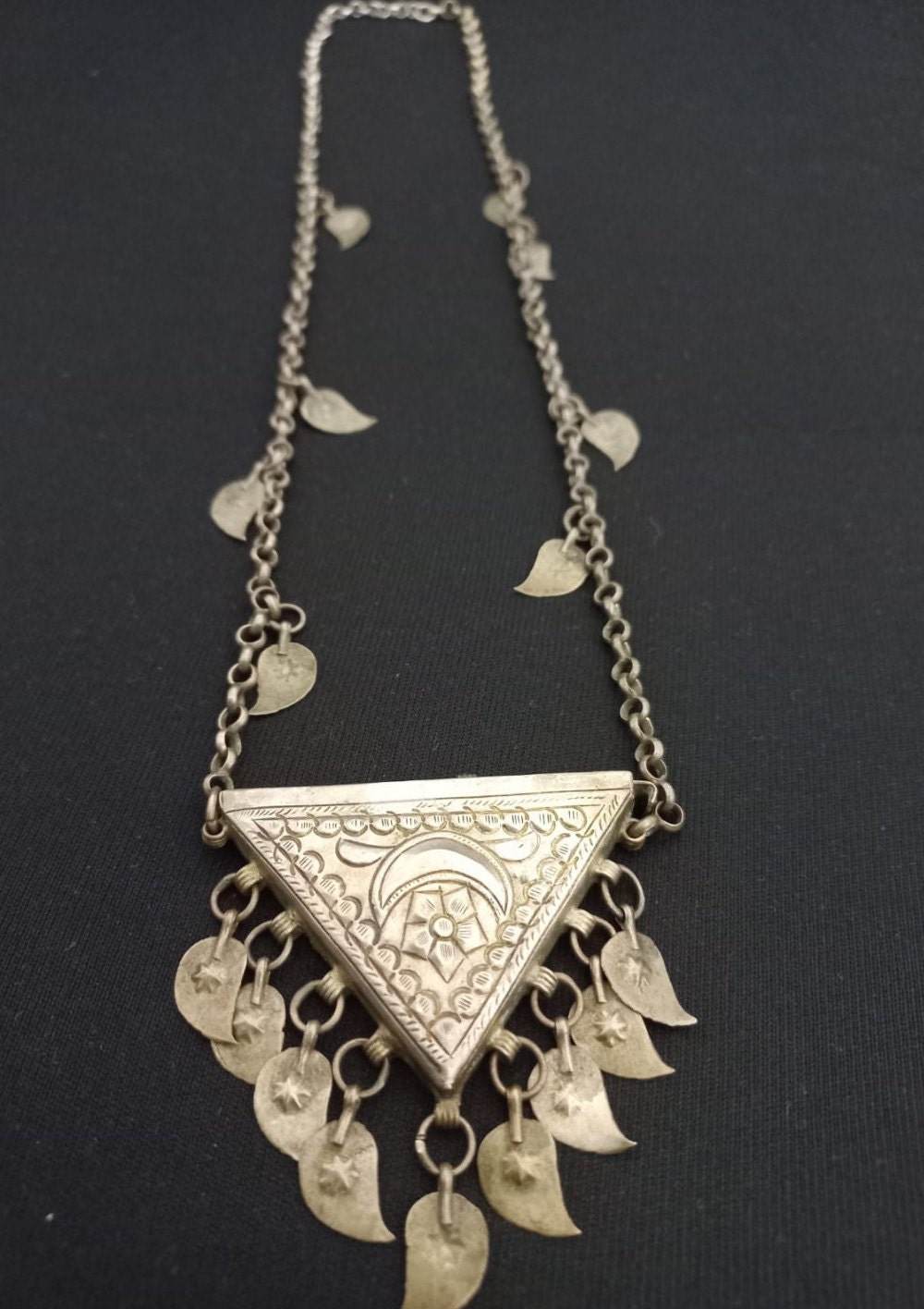 Ottoman Period Antique Silver Amulet, Triangle Amulet Necklace, Hamayli ...