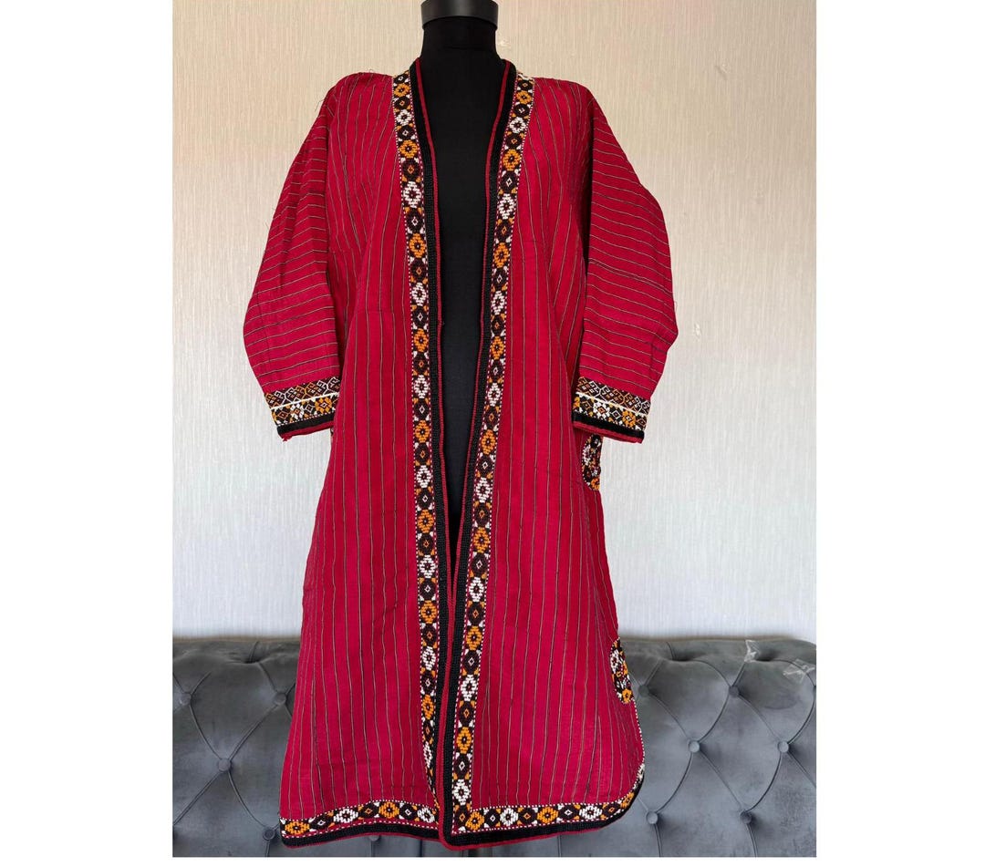 Vintage Traditional Turkmen Capan Coat, Turkmen Silk Embroidered Kaftan ...