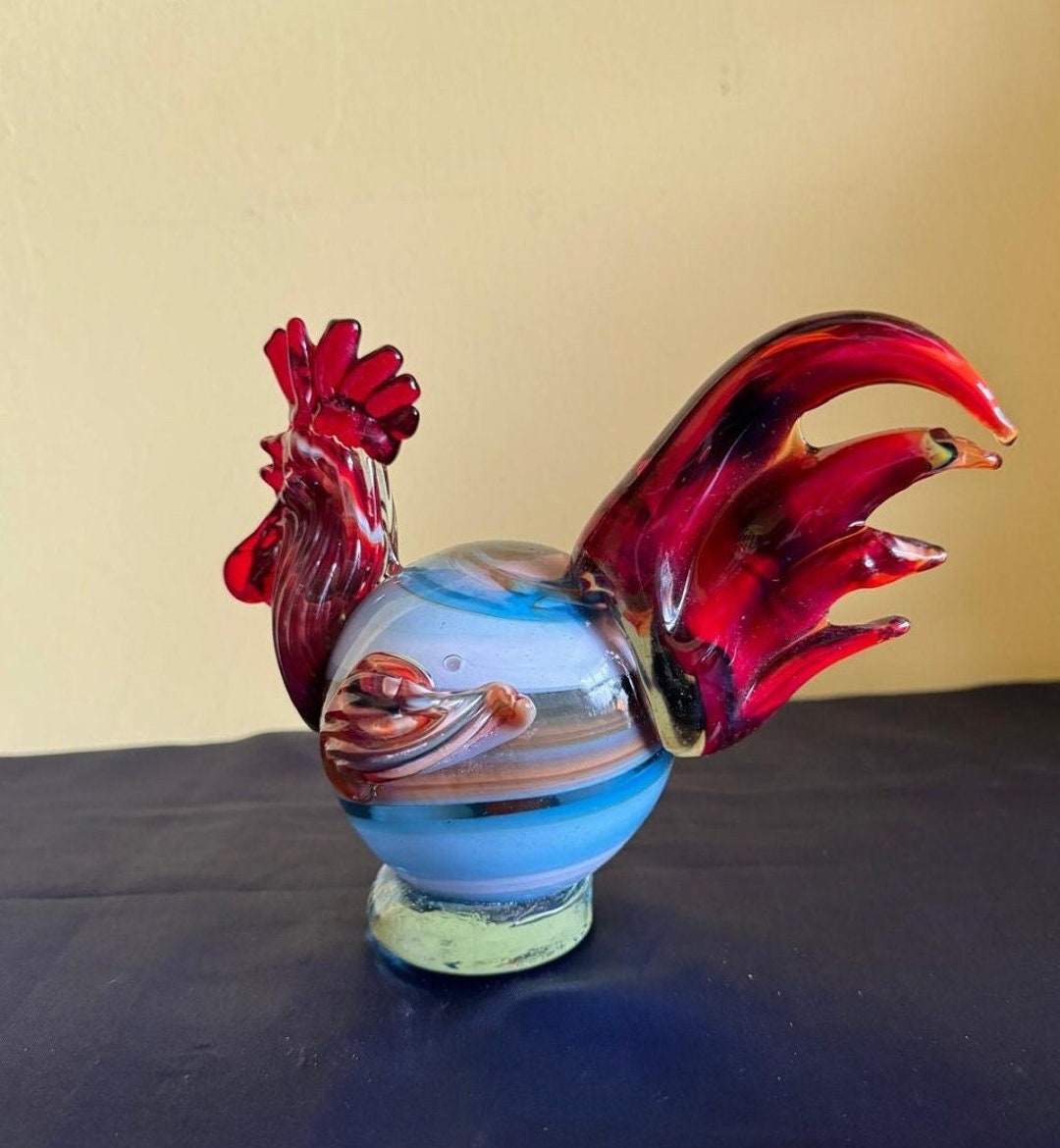 Vintage Murano Style Glass Rooster, Glass Figurine, Home Decor, Colored ...
