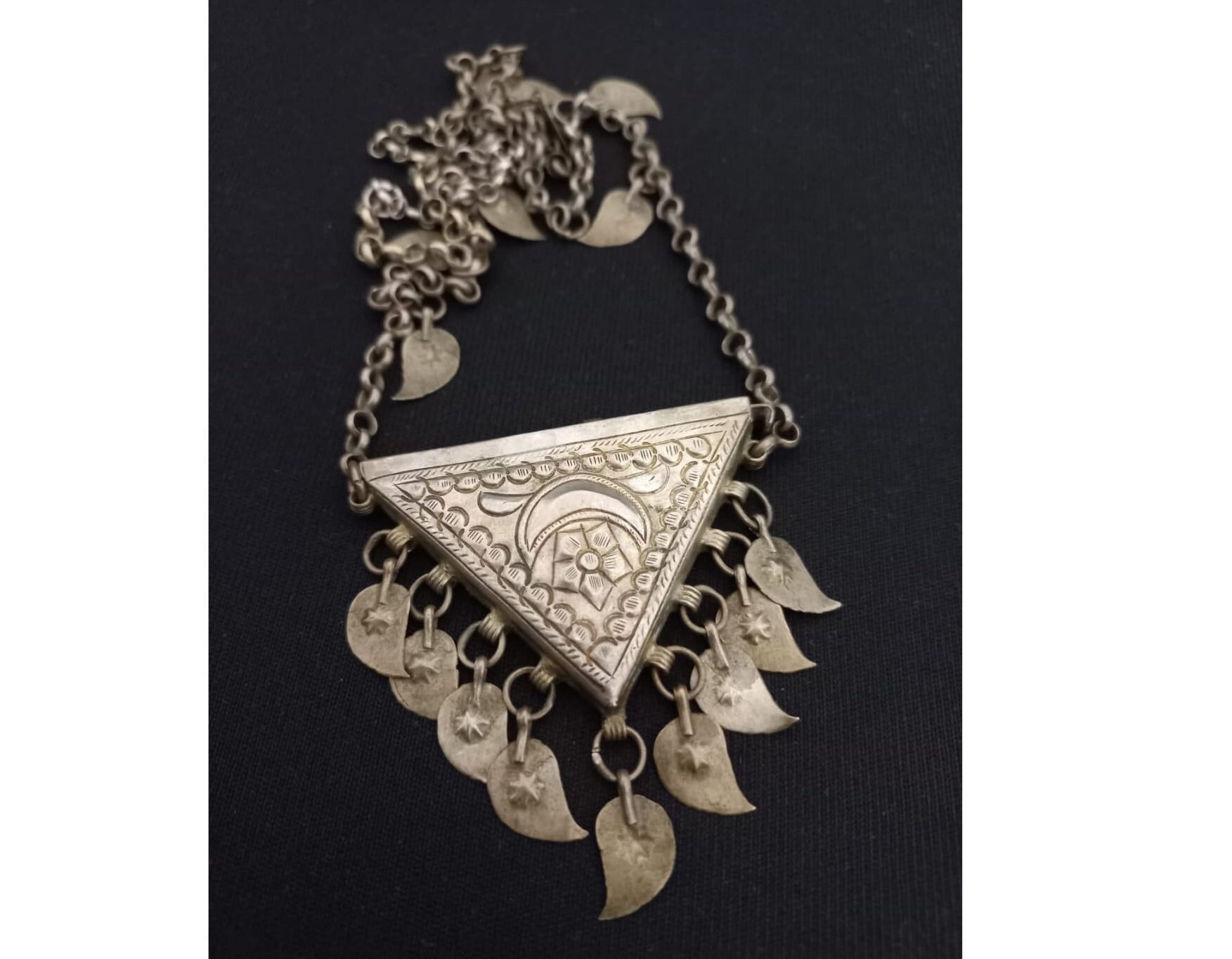 Ottoman Period Antique Silver Amulet, Triangle Amulet Necklace, Hamayli ...
