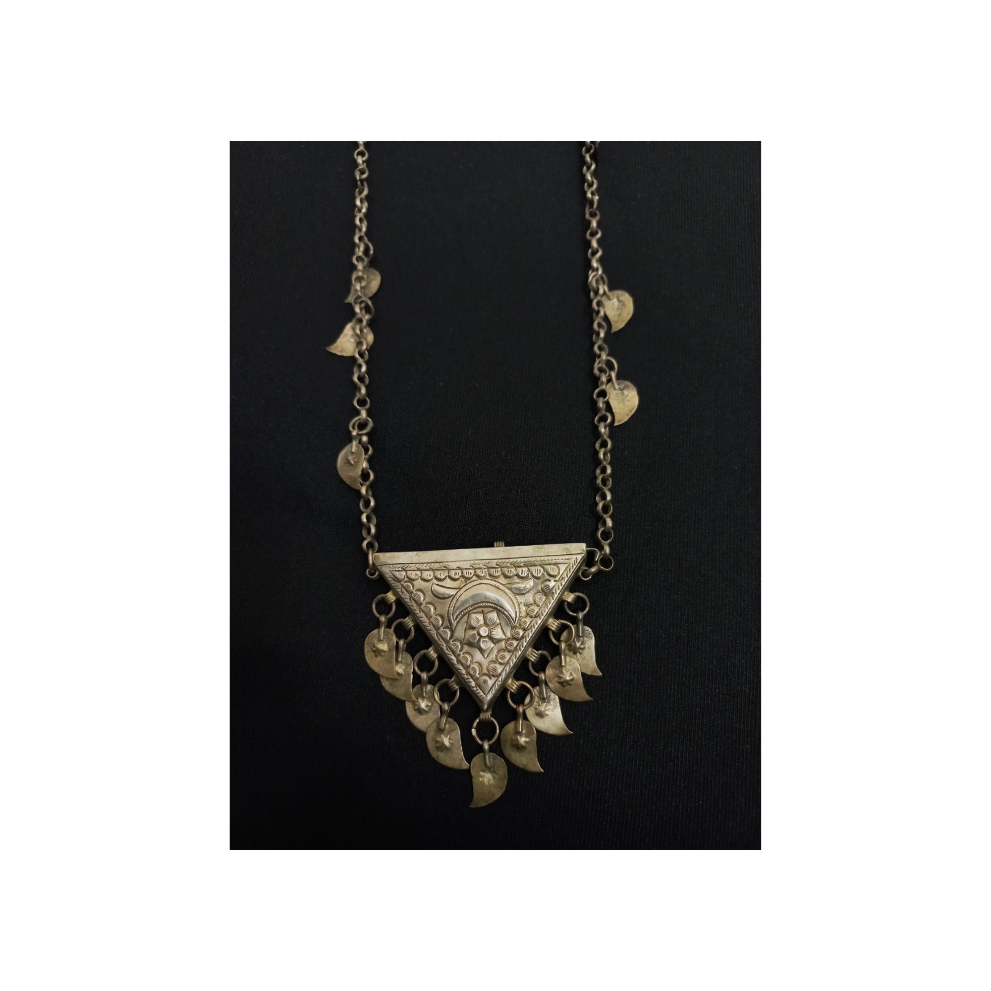 Ottoman Period Antique Silver Amulet, Triangle Amulet Necklace, Hamayli ...