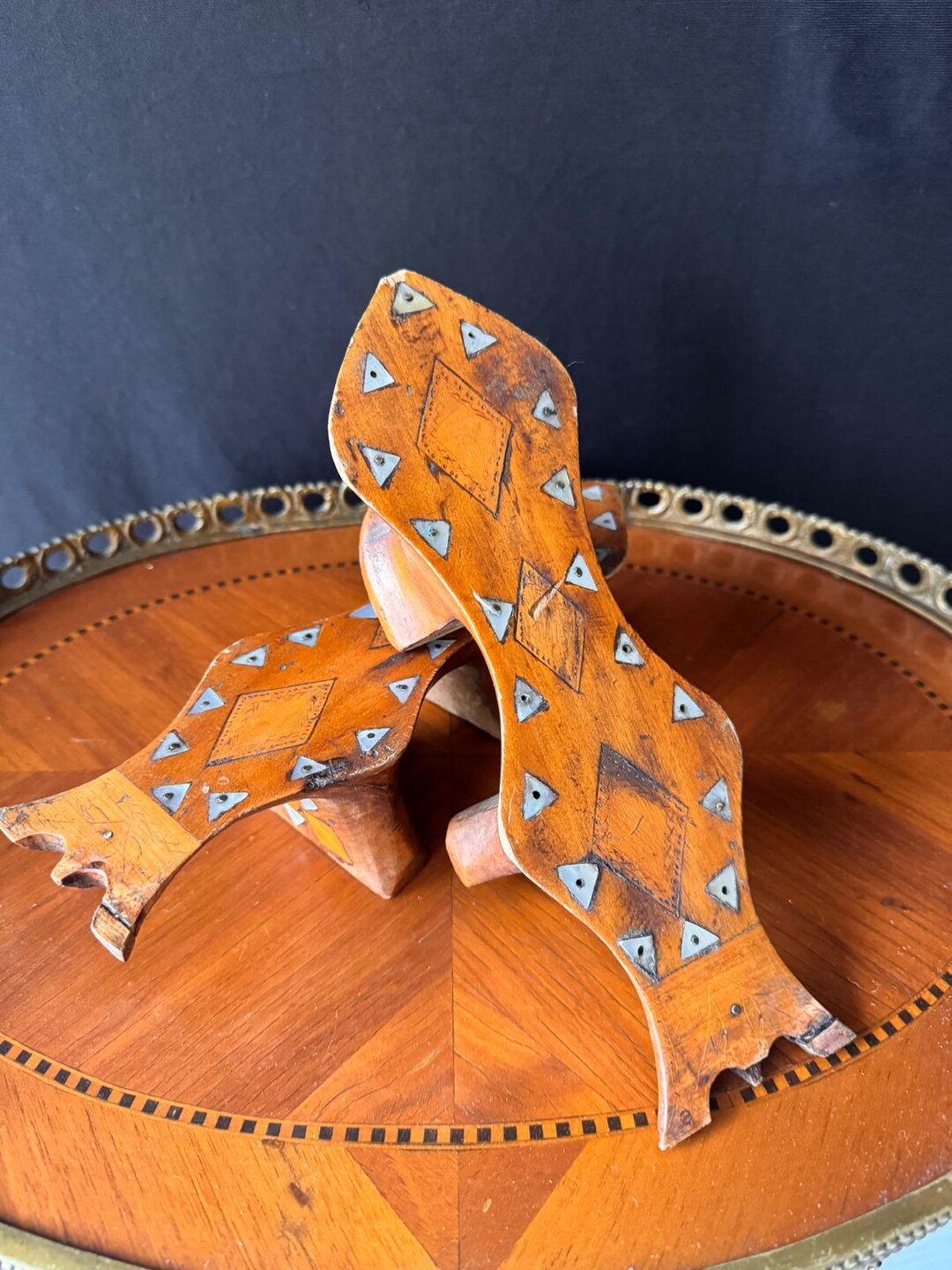 A Pair of Ottoman-era Boxwood Clogs With Mother-of-pearl Inlay ...