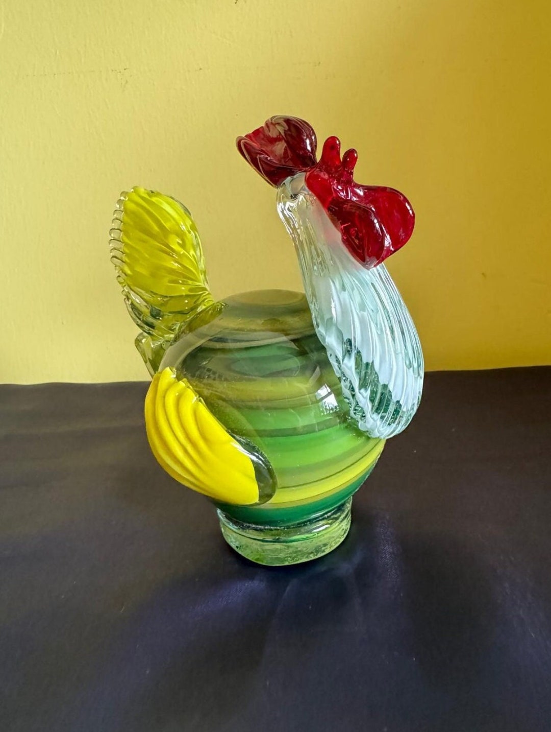 Vintage Murano Style Glass Rooster, Glass Figurine, Home Decor, Colored ...