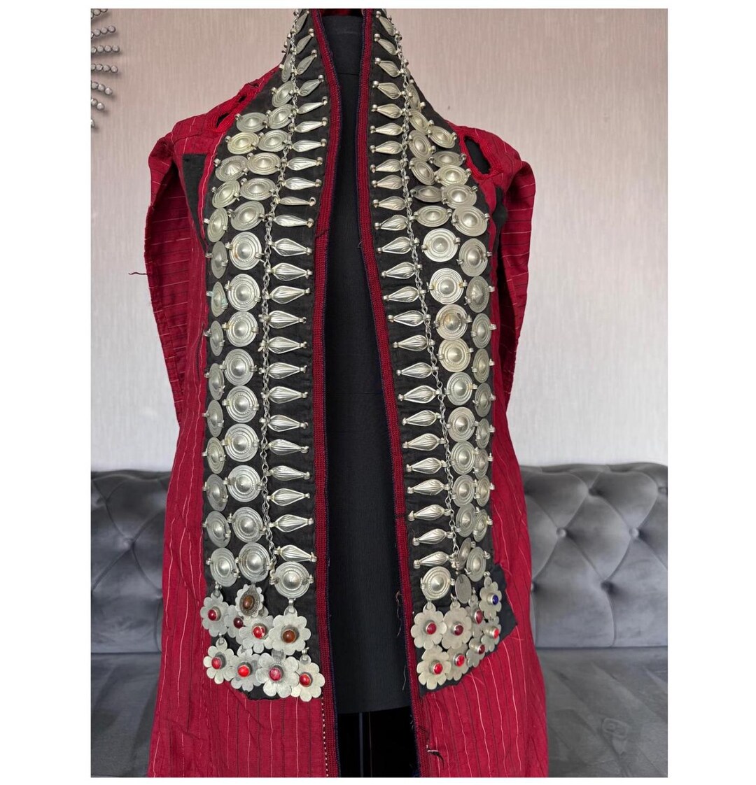 Turkmen Traditional Chapan and Coat Costume, Silk Fabric Chain Stitch ...