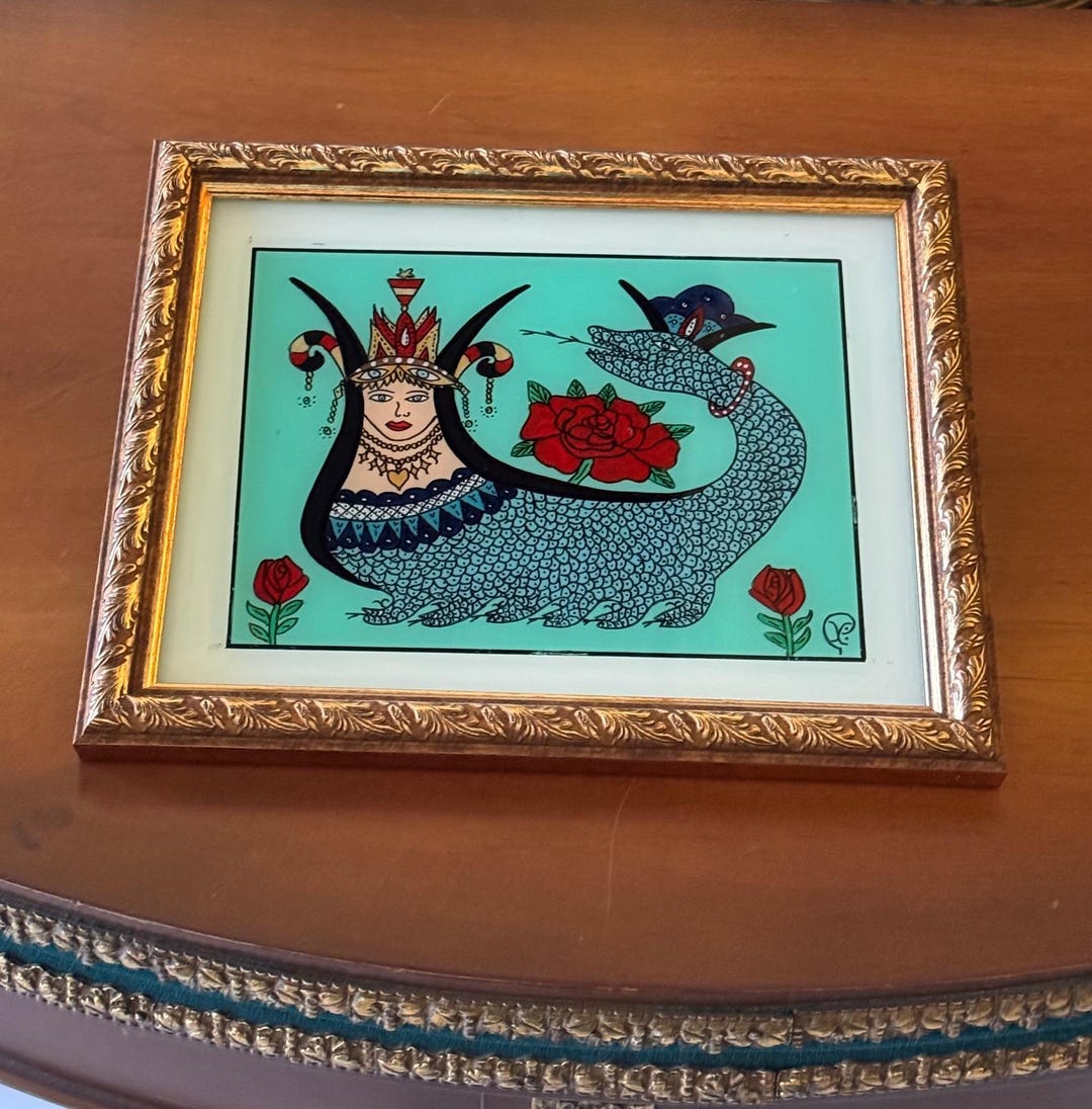 Shahmaran Snake Goddess Glass Hand Painted Painting - Anatolian Culture ...