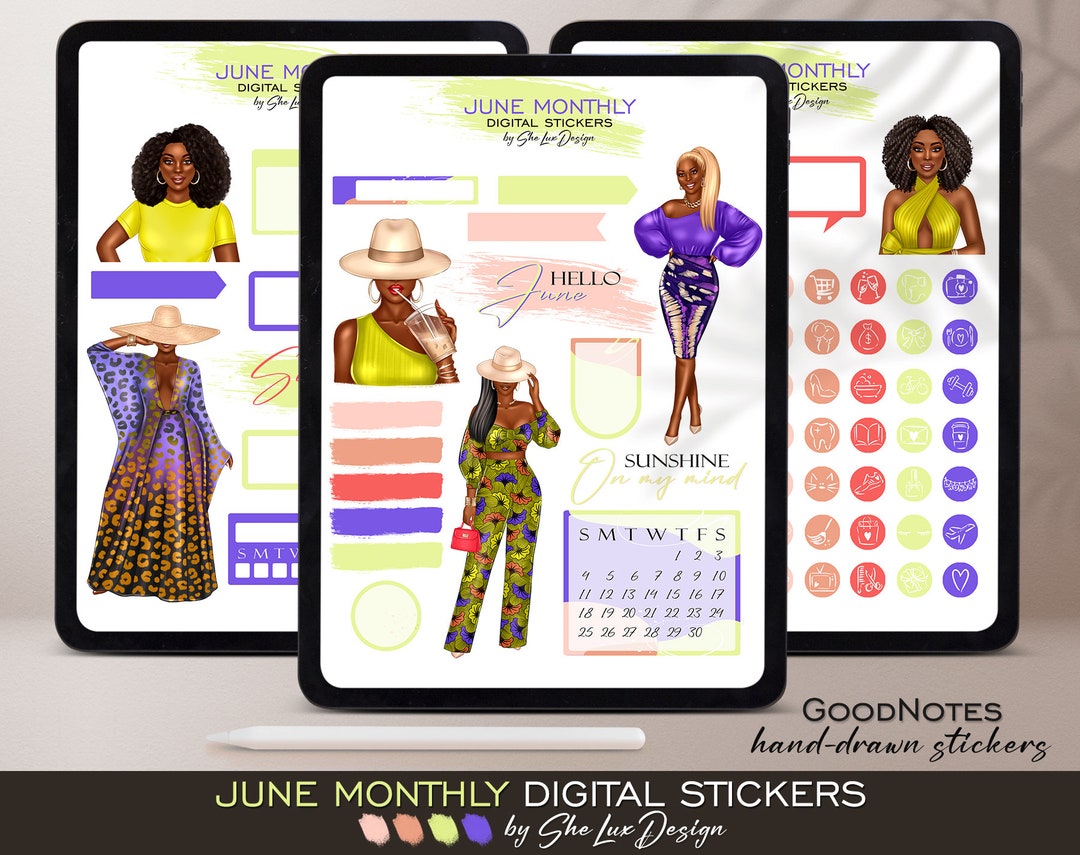 June Digital Stickers for Goodnotes, Black Girl Digital Stickers ...