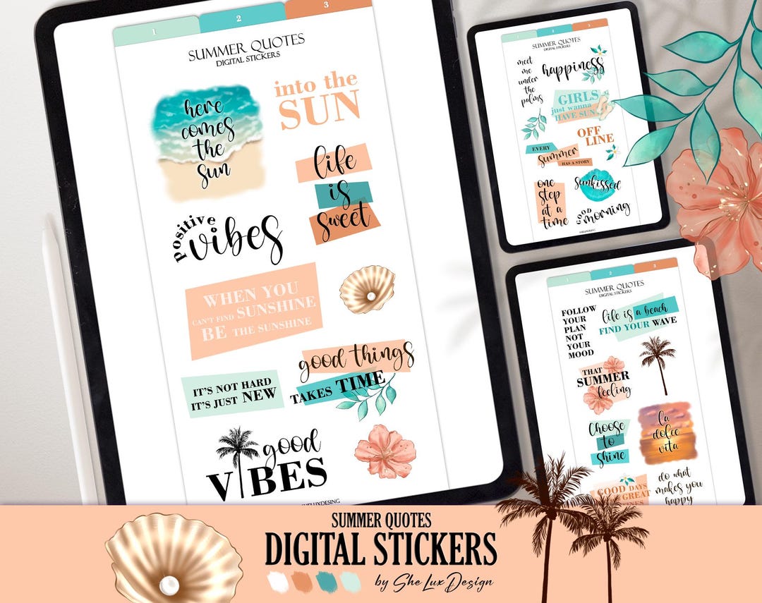 Summer Quotes Digital Stickers, Noteful Goodnotes Inspirational PNG ...