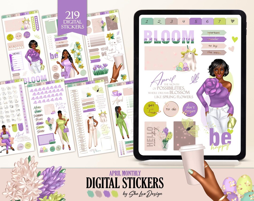 April 2025 Digital Stickers for Goodnotes Planner, Spring Sticker Book ...