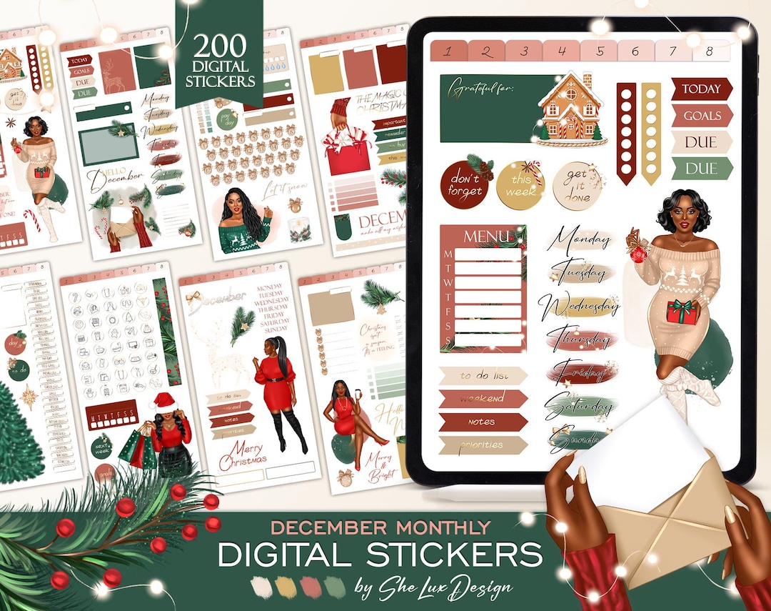 December Digital Stickers 2024, Christmas Goodnotes Sticker Book, Cute ...