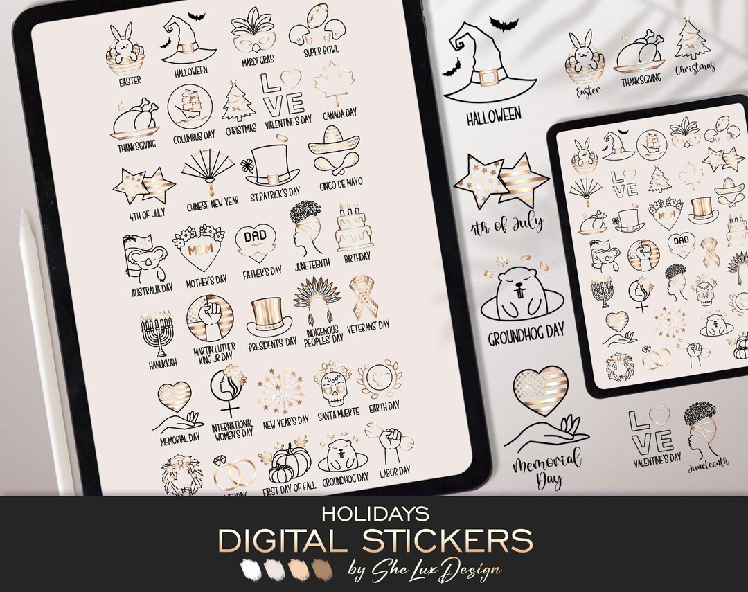 Holiday Icons Digital Stickers, Calendar Holidays Goodnotes Stickers ...