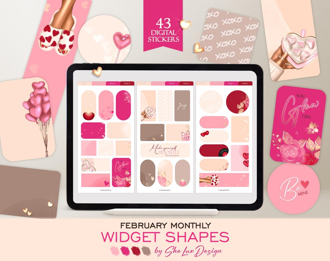 February Digital Shape Widgets, Cute Widget Shapes Stickers for ...