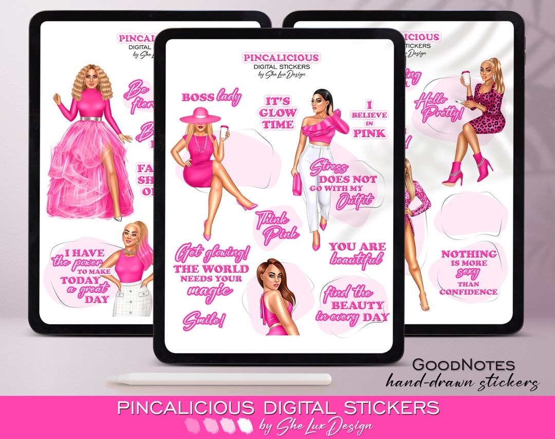 Lady in Pink Digital Stickers, Goodnotes Stickers, Pre-cropped Girl ...