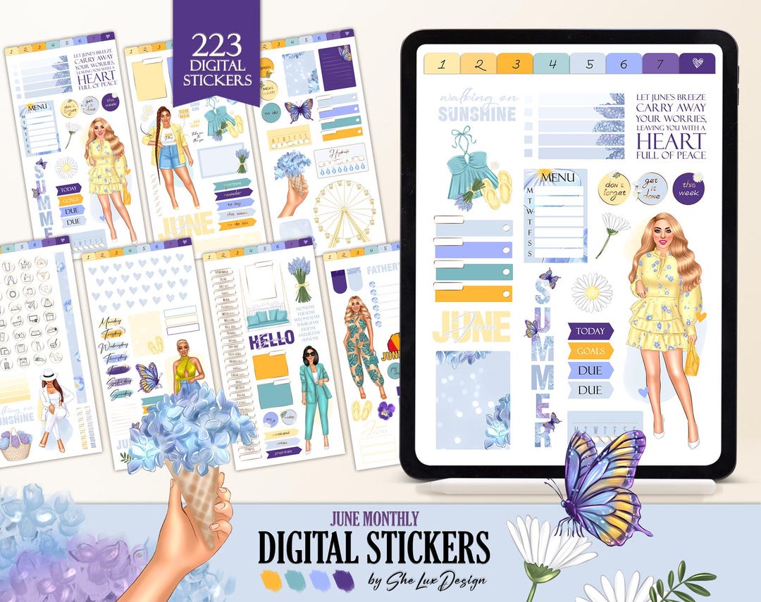 June Digital Planner Stickers 2025, Goodnotes Stickers PNG, Summer ...