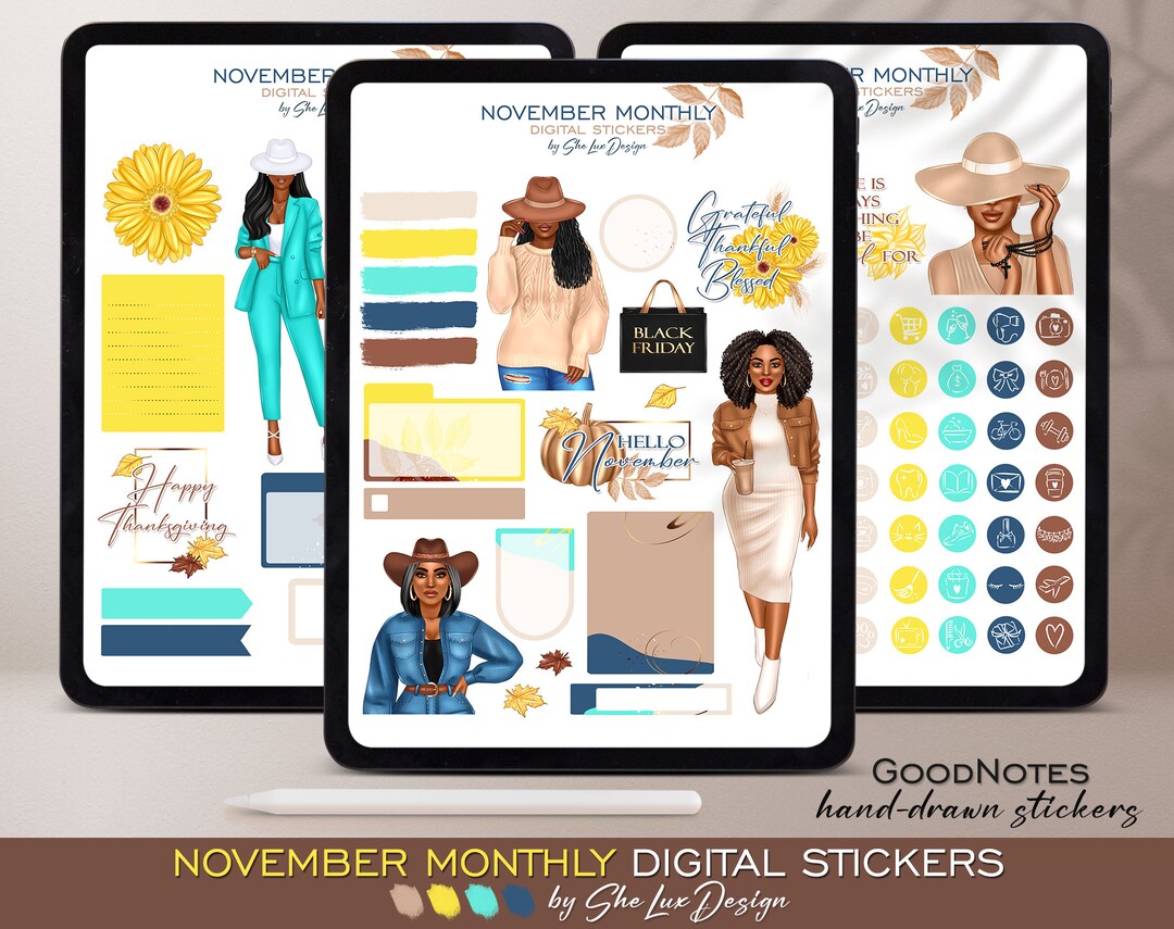 November Digital Stickers for Goodnotes, Black Girl Digital Planner ...