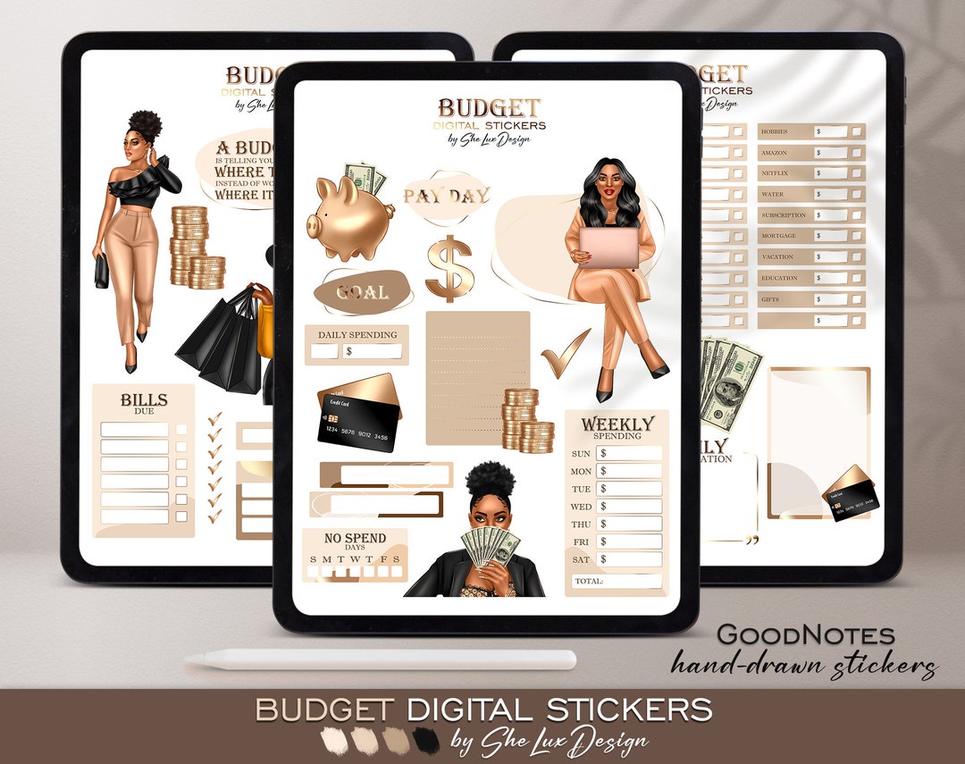 Budget Stickers, Black Girl Digital Stickers for Goodnotes, Black Woman ...
