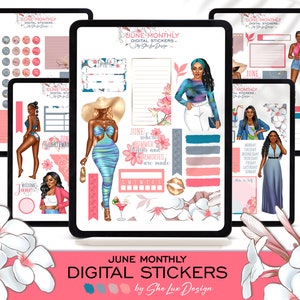 June DIGITAL Stickers, Black Girl Summer Goodnotes Stickers, Functional ...