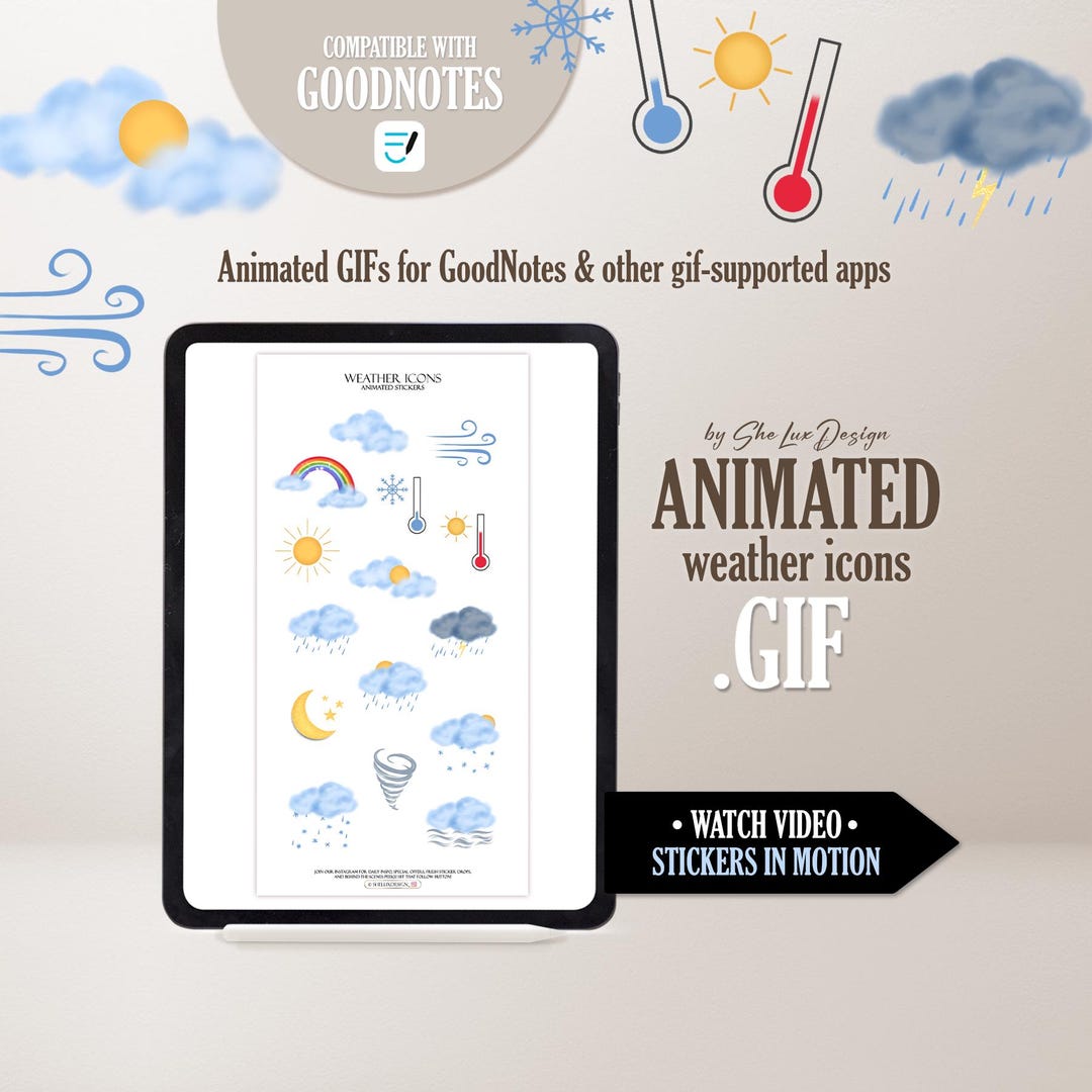 Weather Icons Animated GIF Planning Stickers, Goodnotes Gifs Planner ...