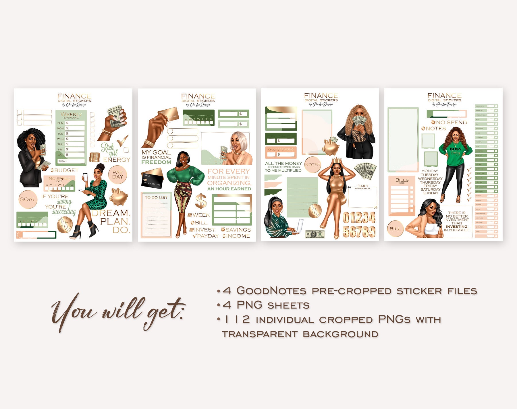 Black Girl Digital Stickers for Goodnotes, Finance Stickers, Budget ...