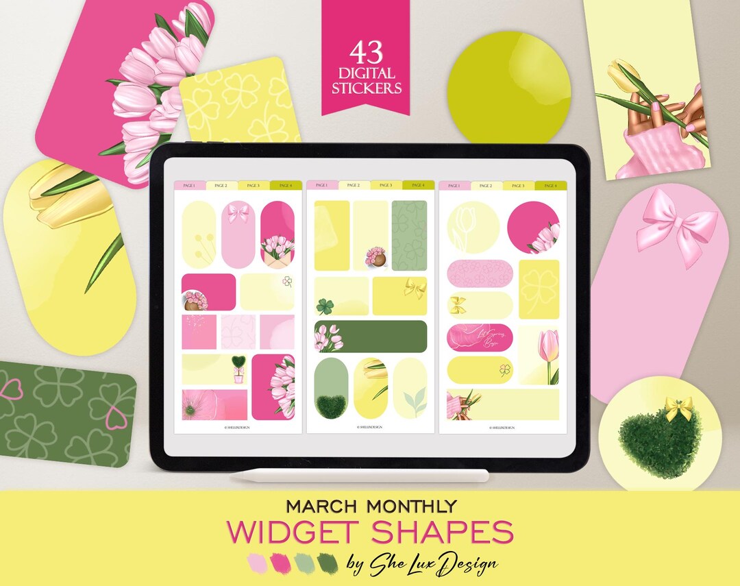 2025 March Digital Shape Widgets, Vibrant Spring Widget Shapes Stickers ...