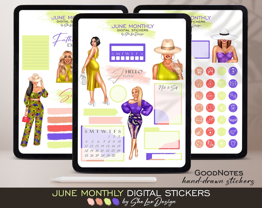 June Digital Stickers for Goodnotes, Monthly Planner Stickers, Daily to ...