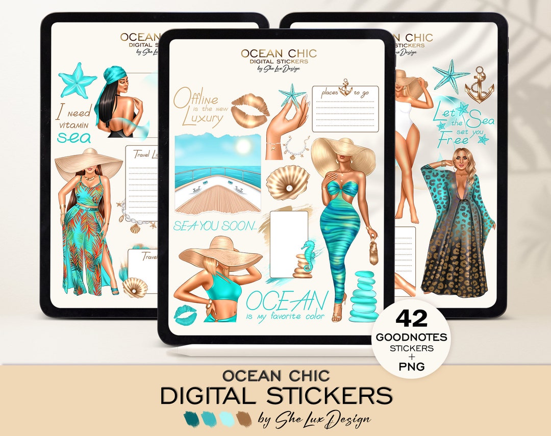 Ocean Chic Digital Stickers, Cruise Planner Turquoise Blue Goodnotes ...