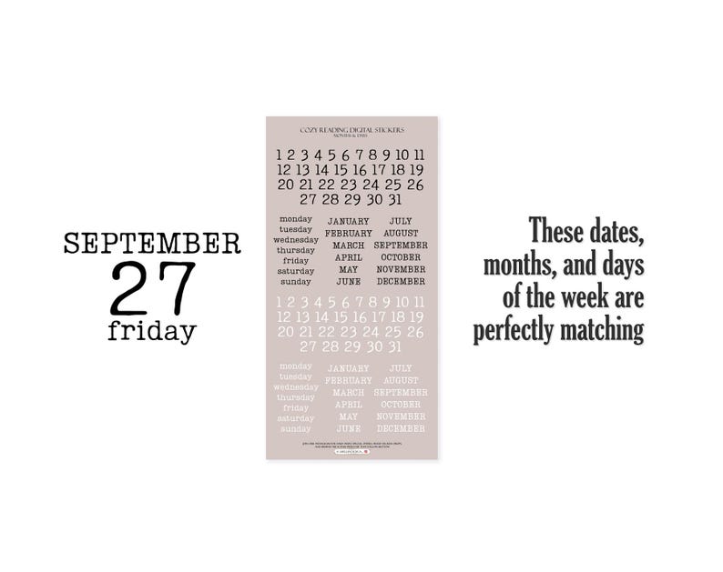 Typewriter Digital Dates and Number Stickers, Calendar Numbers ...