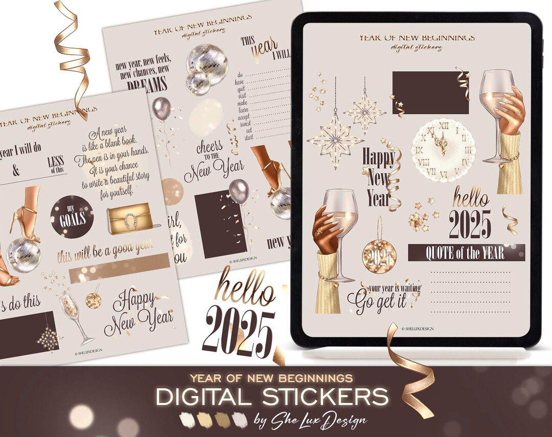 New Year Digital Stickers 2025 for Goodnotes Planner, New Years Eve ...