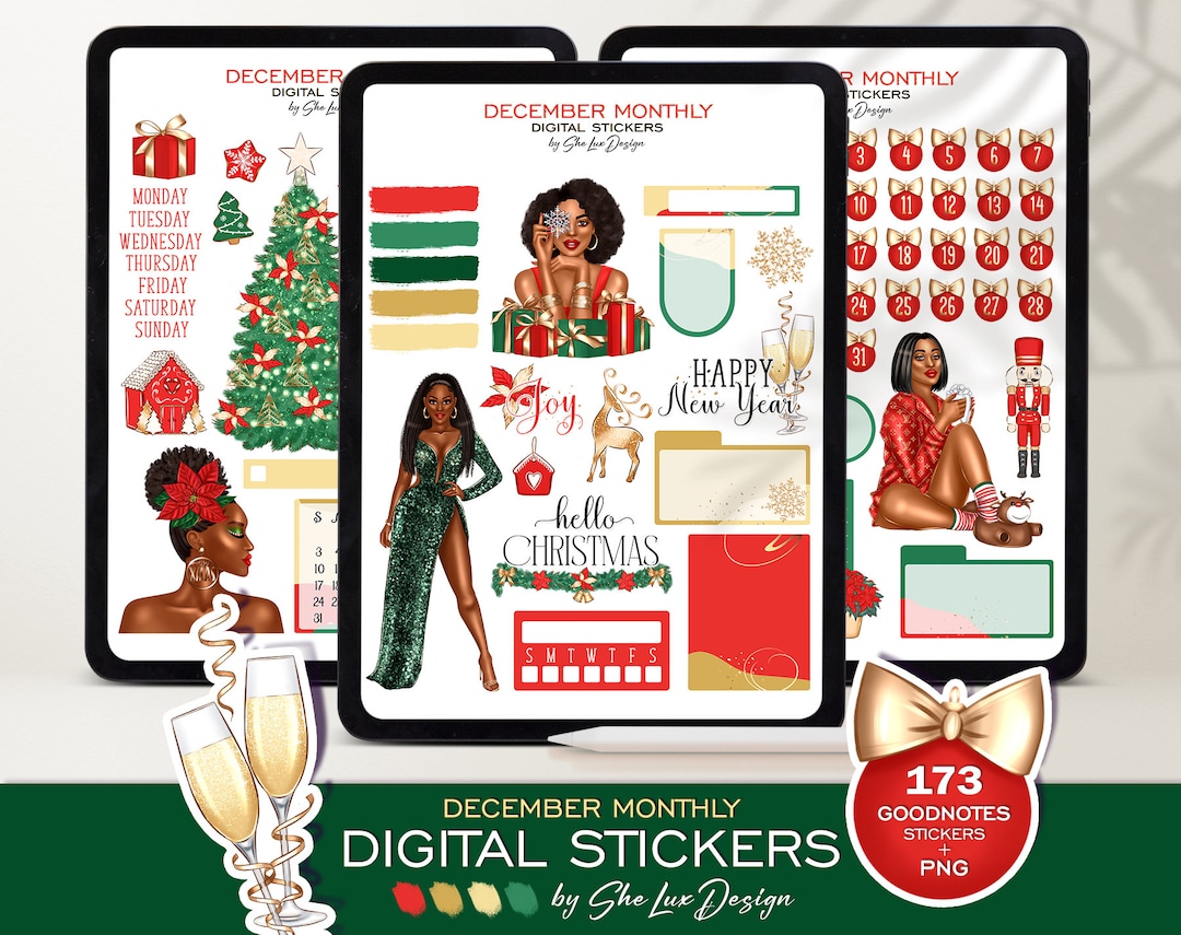 December Digital Stickers, Christmas Stickers for Goodnotes Planner ...