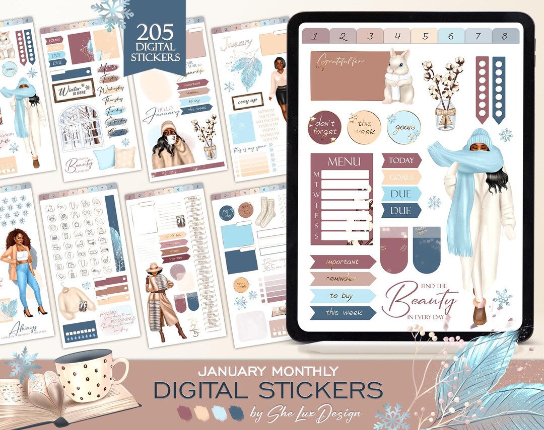 January Digital Stickers 2025, Goodnotes Sticker Book, Black Girl ...