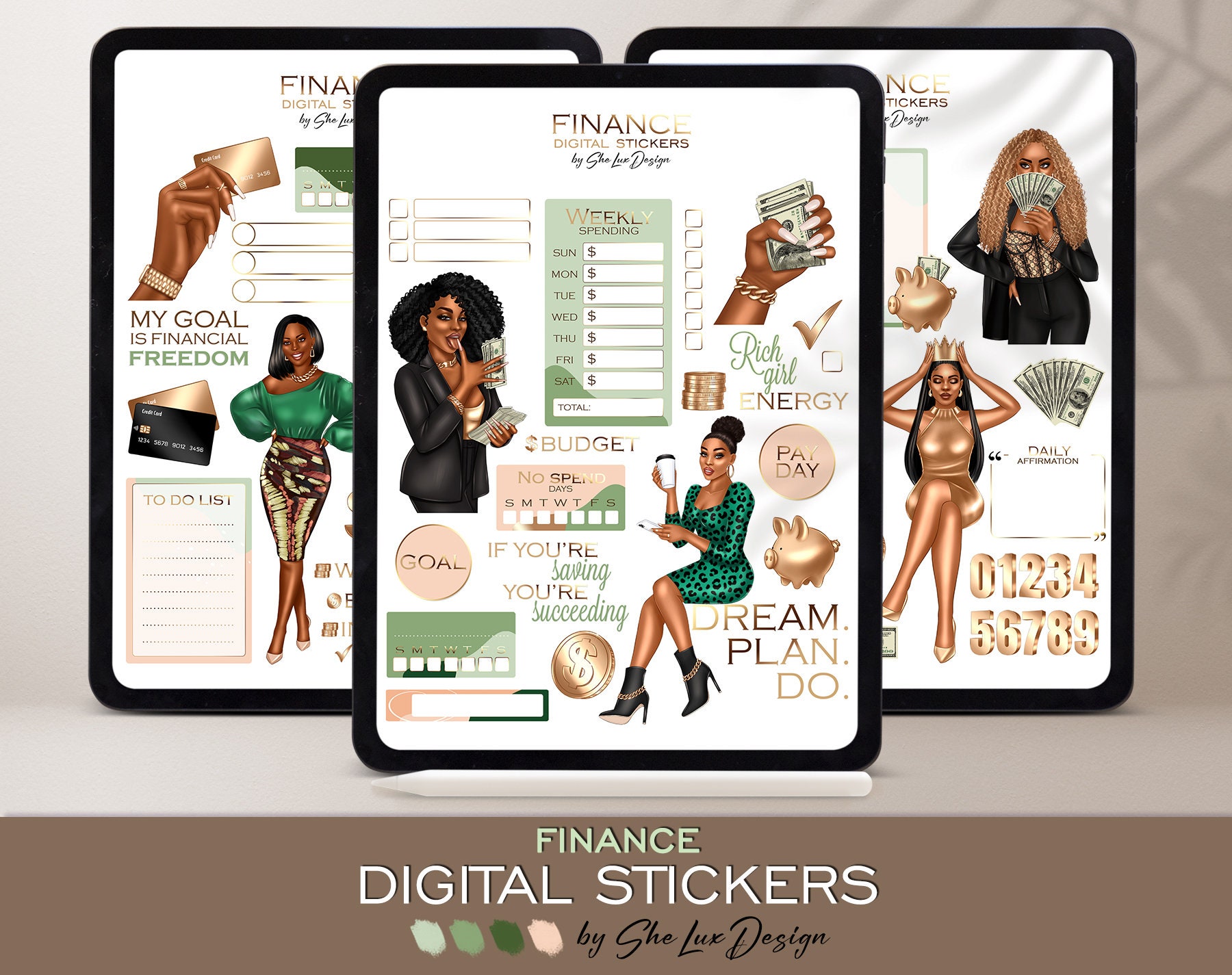 Black Girl Digital Stickers for Goodnotes, Finance Stickers, Budget ...
