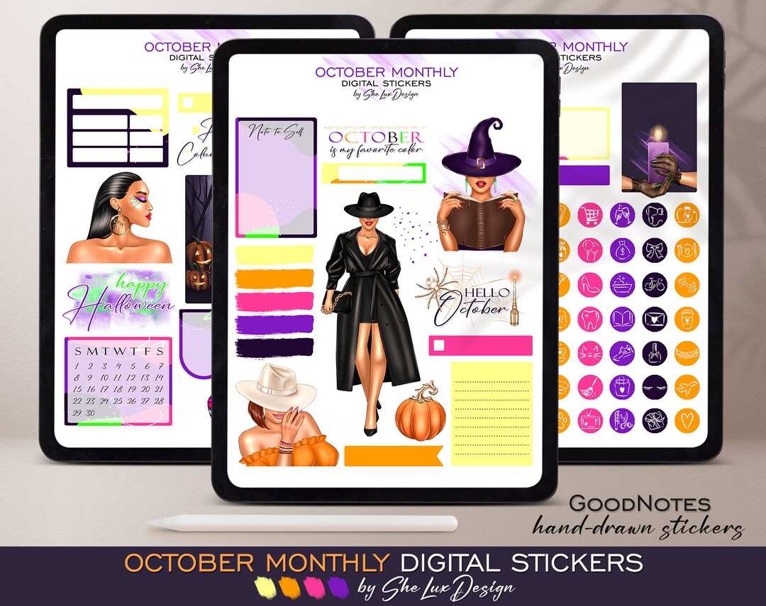 October Digital Stickers, Goodnotes Stickers, Fall Digital Planner ...