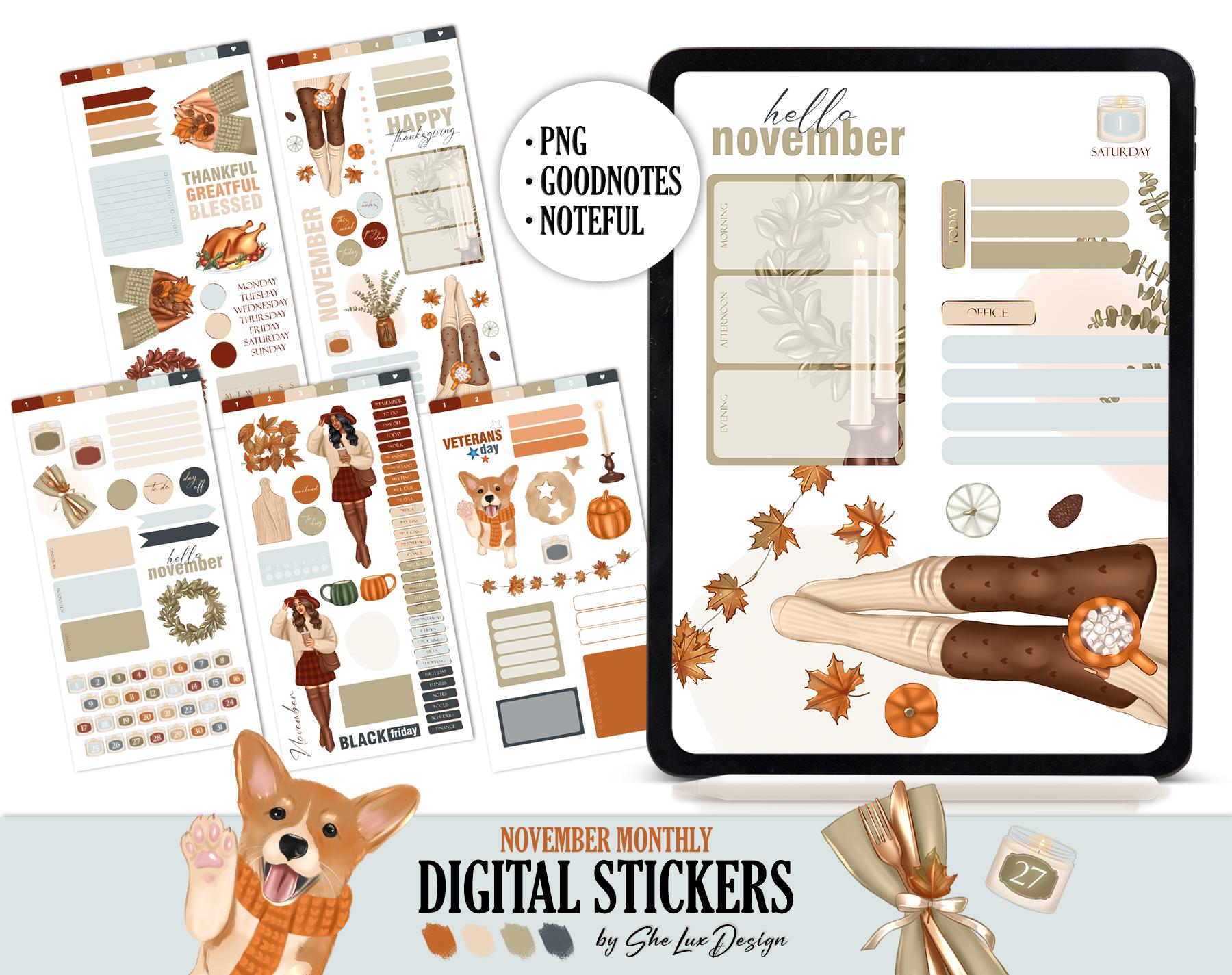 November Digital Stickers 2025, Goodnotes Noteful PNG Planner Stickers ...