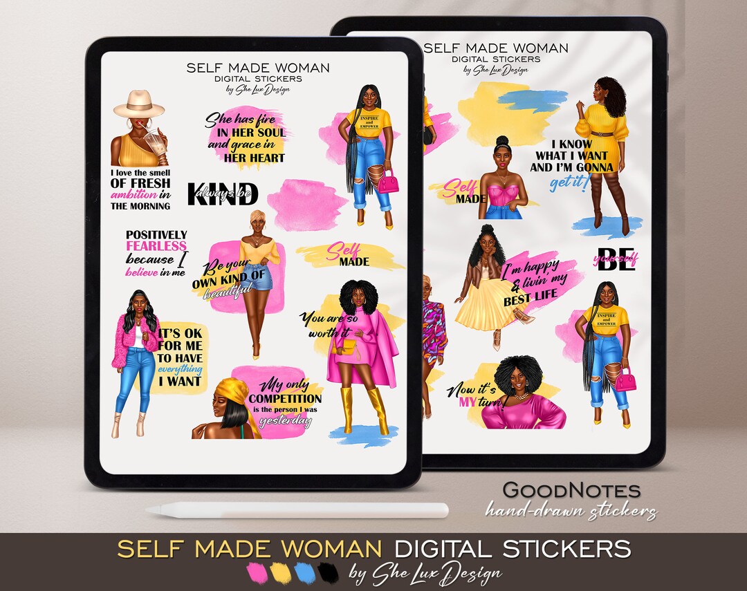 Black Girl Digital Stickers, Goodnotes Stickers, Black Woman, Digital ...