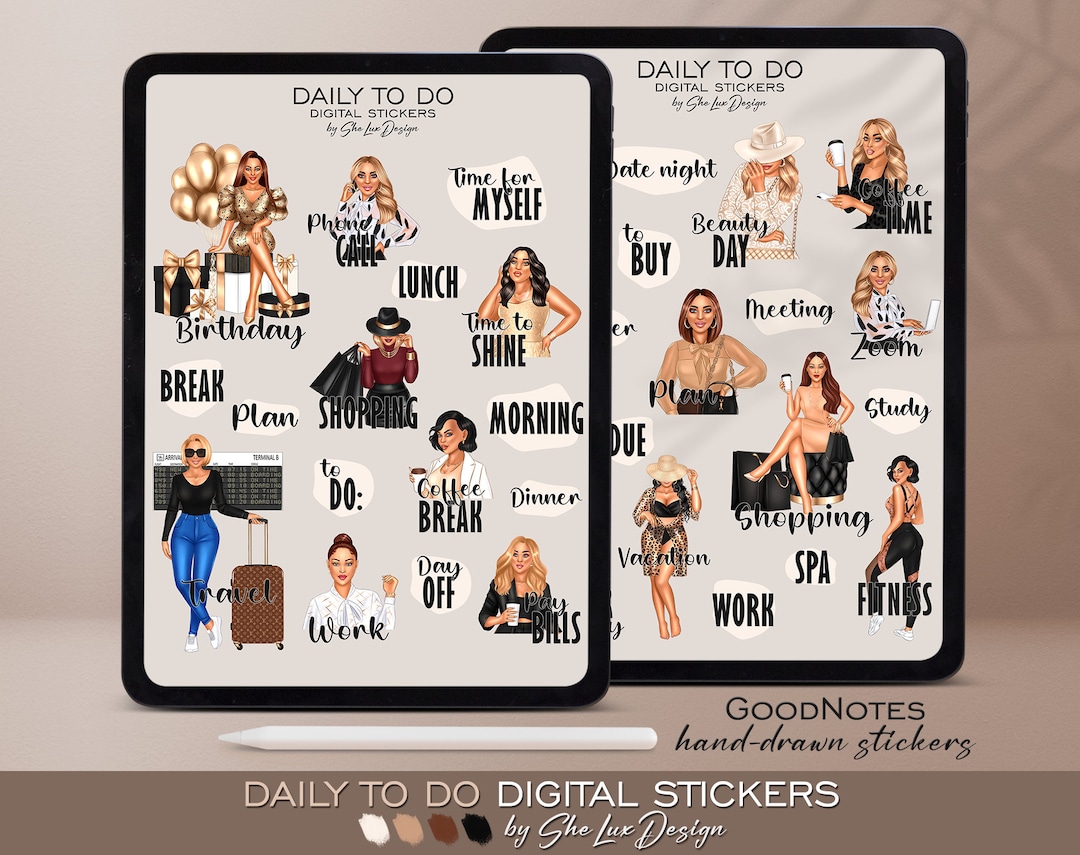 Daily to Do Digital Stickers, Goodnotes Stickers, Boss Lady Pre-cropped ...