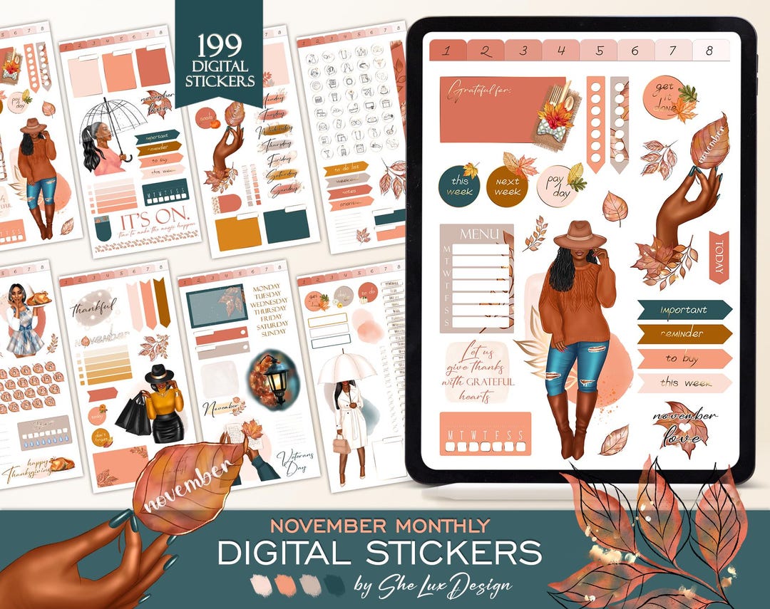 November Digital Stickers 2024, Fall Goodnotes Sticker Book, Cute ...