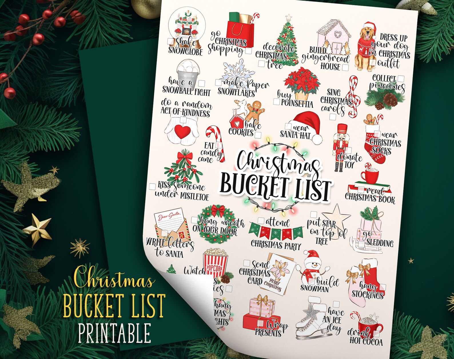 Christmas Bucket List Printable, Winter Activity Checklist Template PNG ...