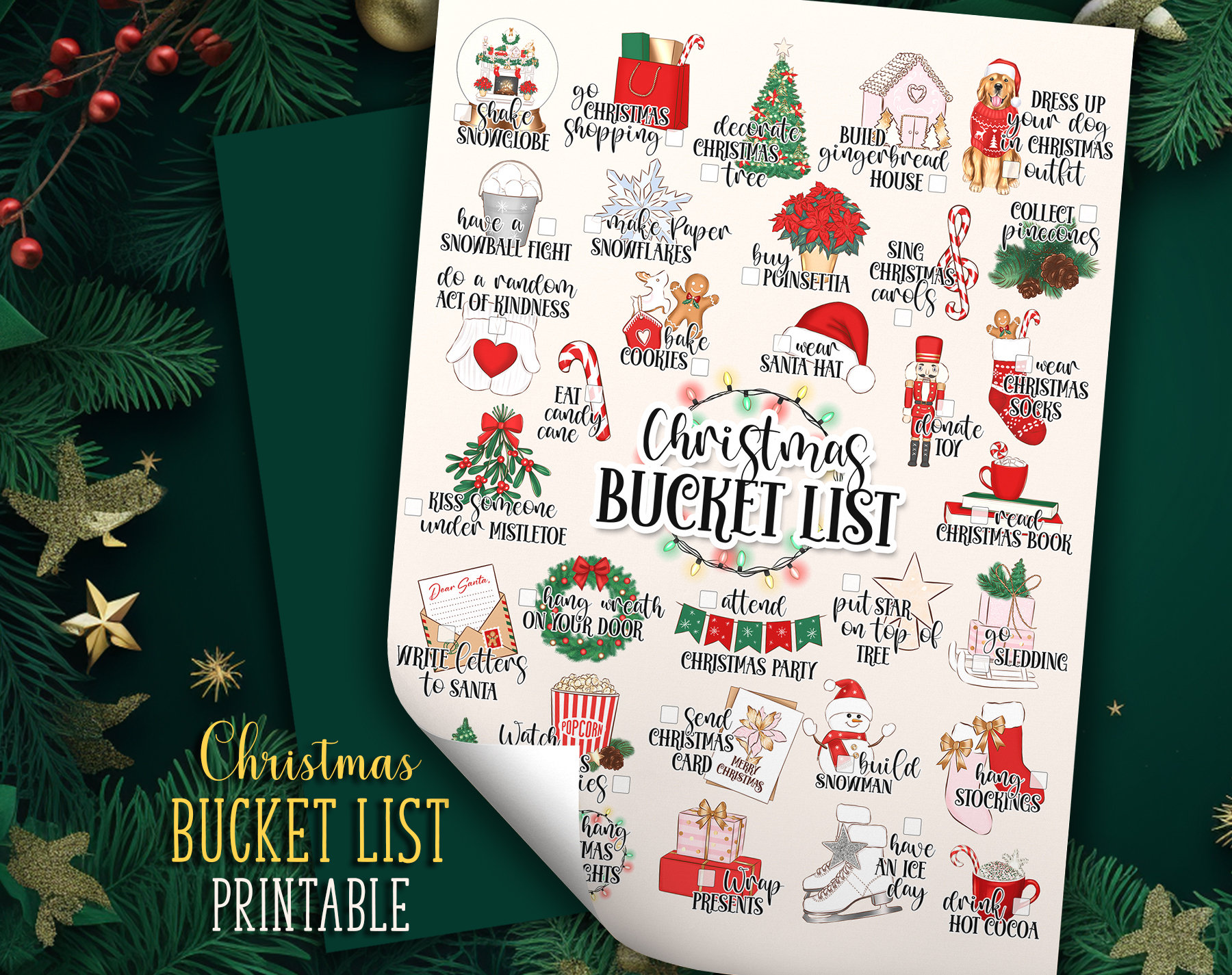 Christmas Bucket List Printable, Winter Activity Checklist Template PNG ...