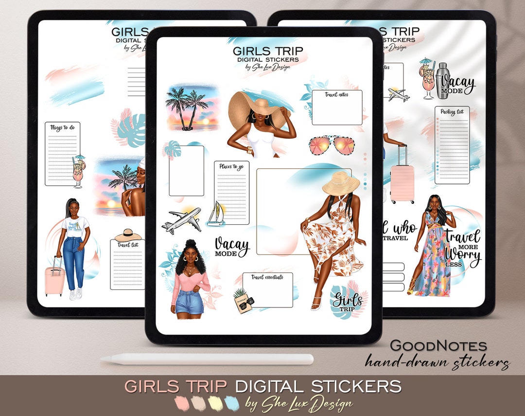 Girls Trip Digital Stickers, Goodnotes Stickers, Black Girl Digital ...